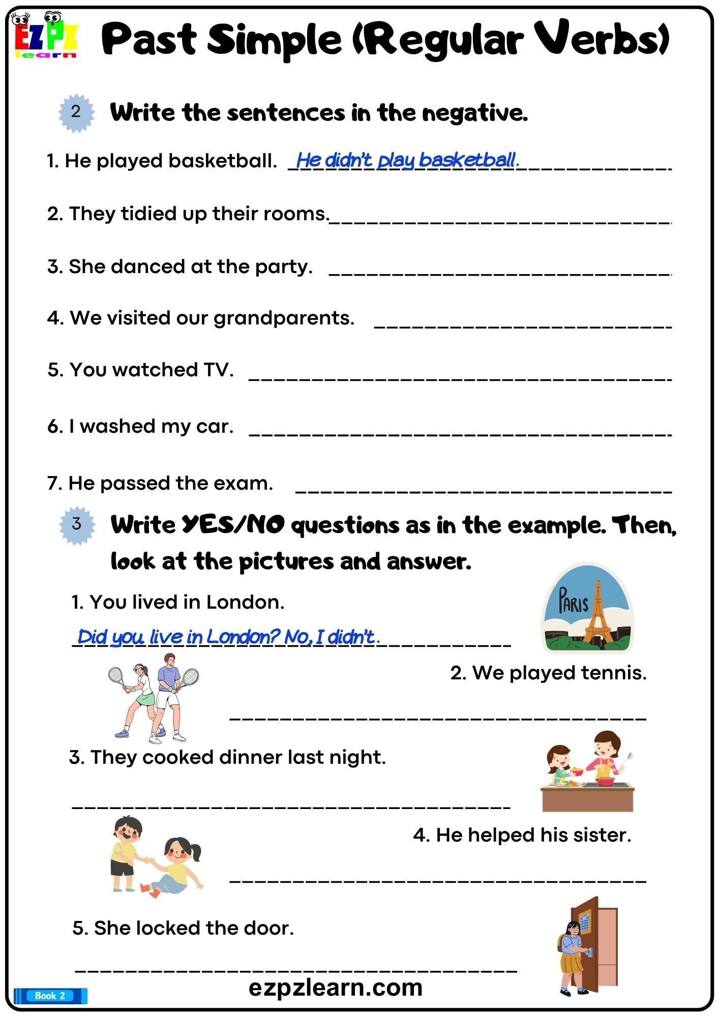 Simple Past Tense Write the negative sentences. Printable PDF Worksheet - Ezpzlearn.com